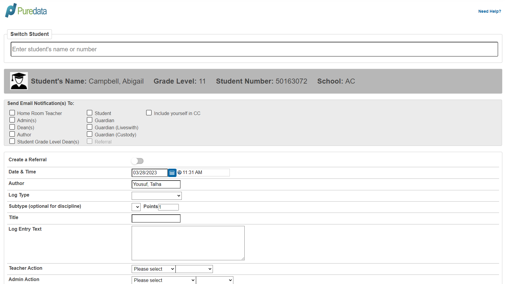 How to add/remove log entry fields from student logs? – Puredata Support Portal
