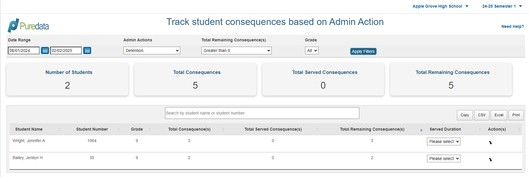 How to track student consequences based on Admin Action – Puredata ...